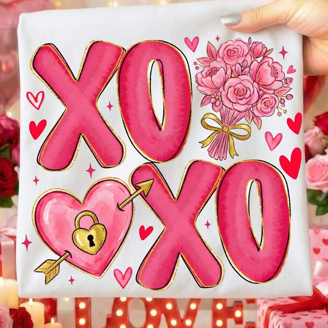 Coquette Valentines XOXO PNG, Heart Lock and Roses Love Design, Cute ...