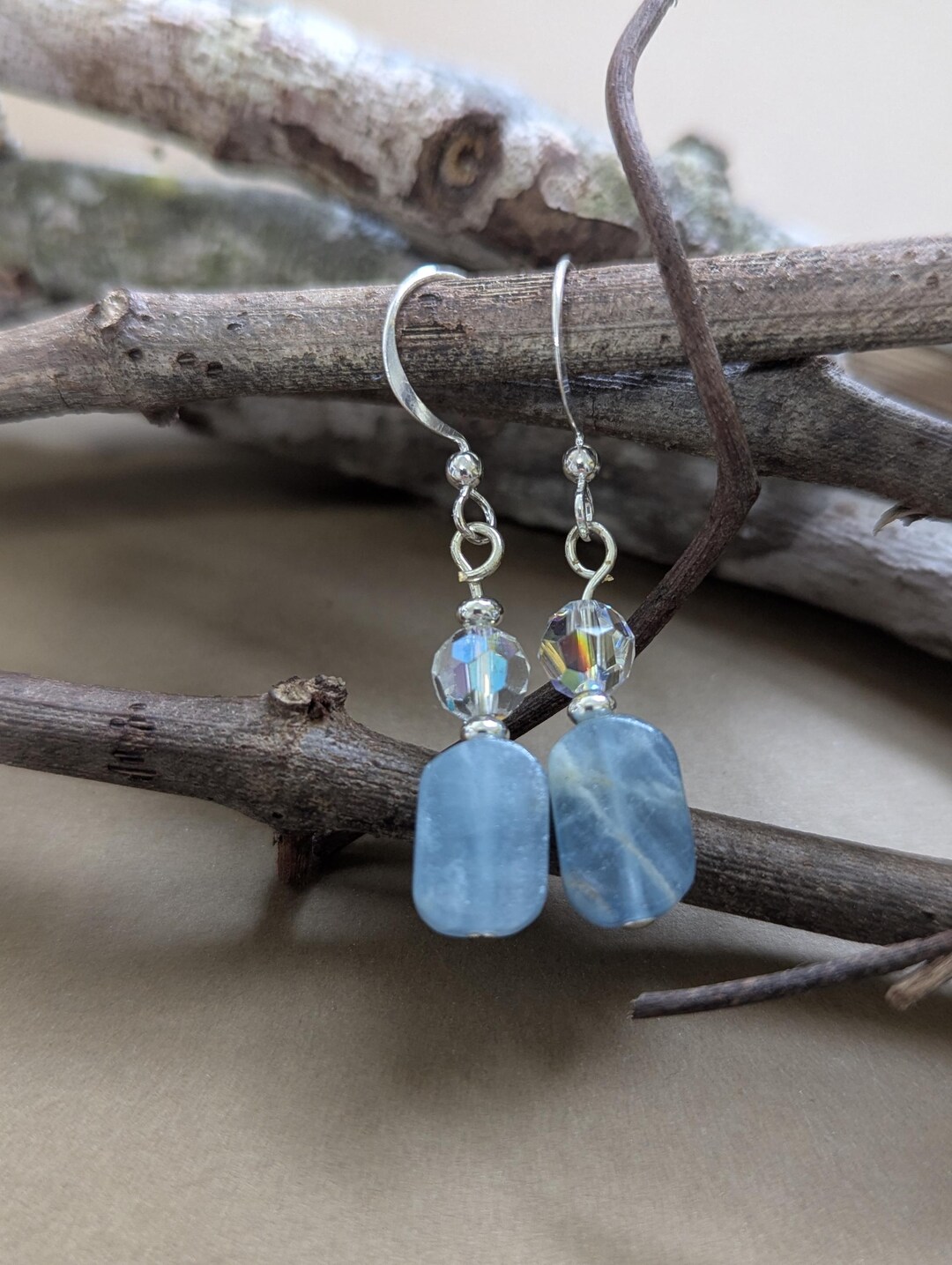 Earrings - Blue Calcite and Crystal - Etsy