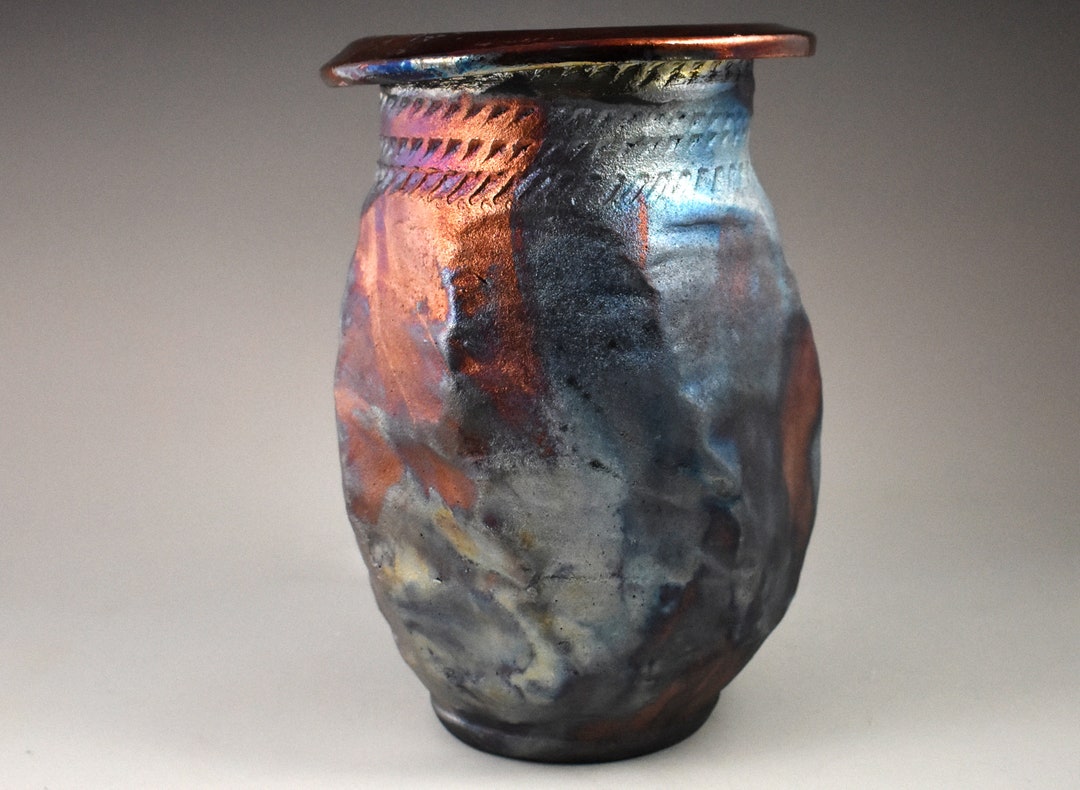 Faceted Raku Vase Copper Sand Tractor Jun23-rv1 - Etsy