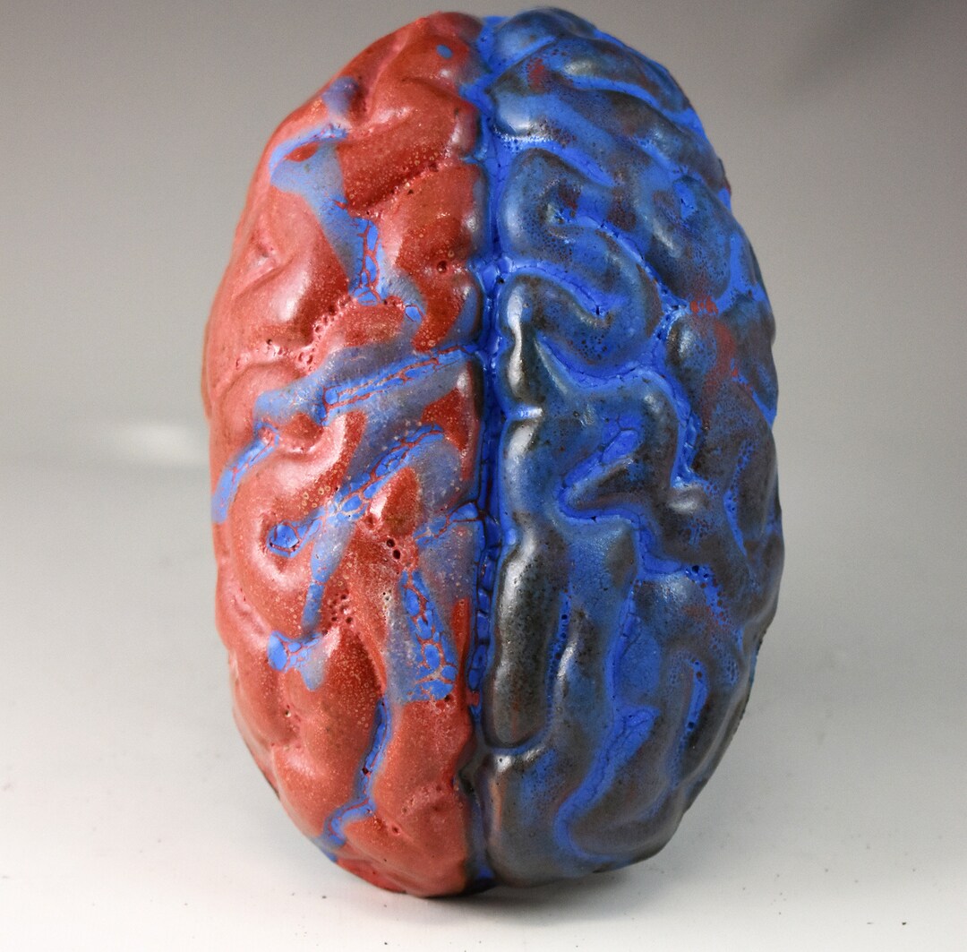 Ceramic Brain Sculpture Soda Fired Red Blue Lichen Feb22-b3 - Etsy