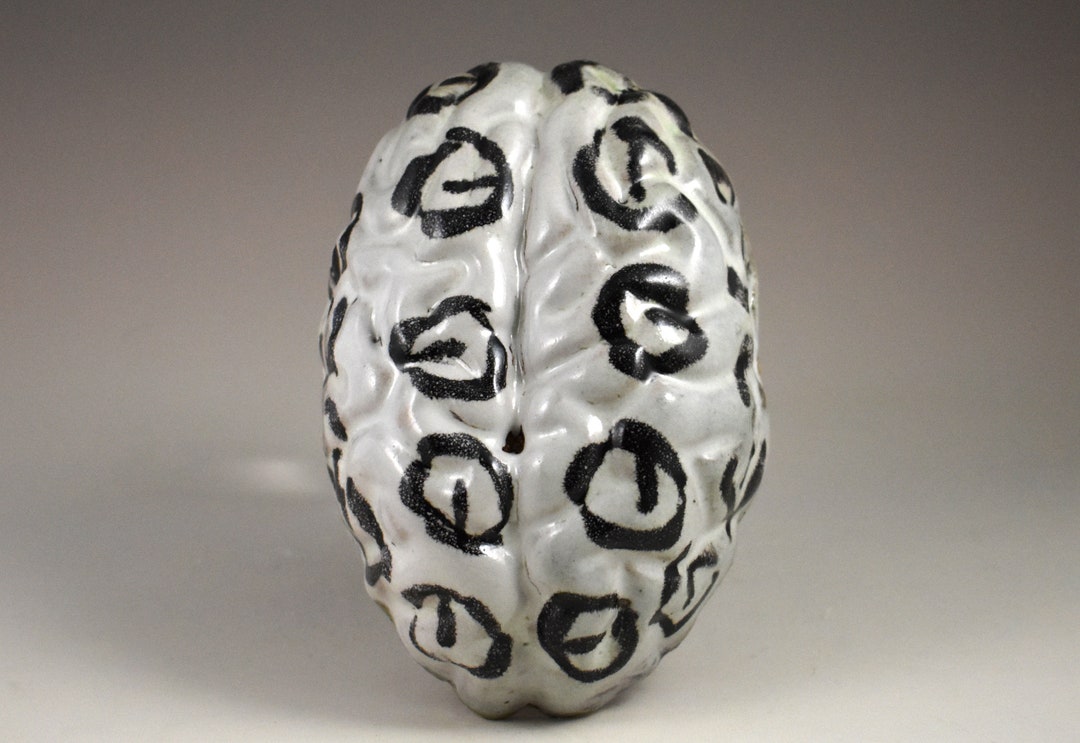 Ceramic Brain Sculpture Soda Fire White Shino Black Overglaze Jun23-b15 ...