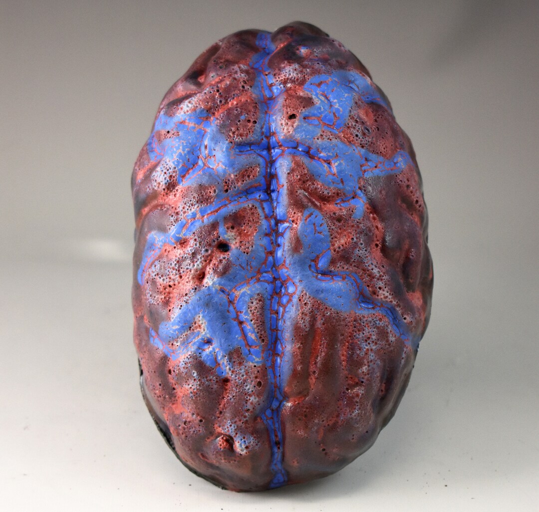 Ceramic Brain Sculpture Soda-fired Red Blue Lichen Crater Glaze Feb22 ...