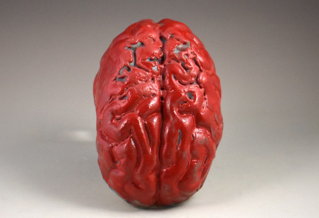 Ceramic Brain Sculpture Cone 6 Red Crawl Lichen Turquoise and Pink ...