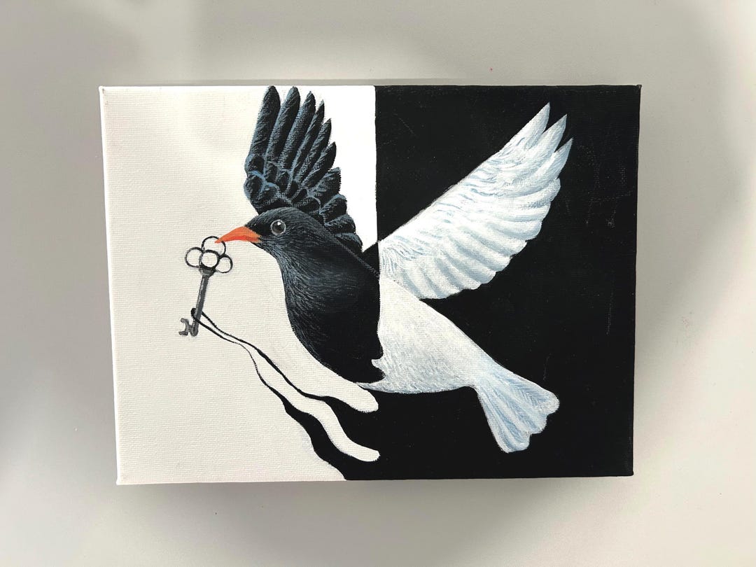 Dove and Raven Bird Original Acrylic Painting / Golubica I Gavran ...