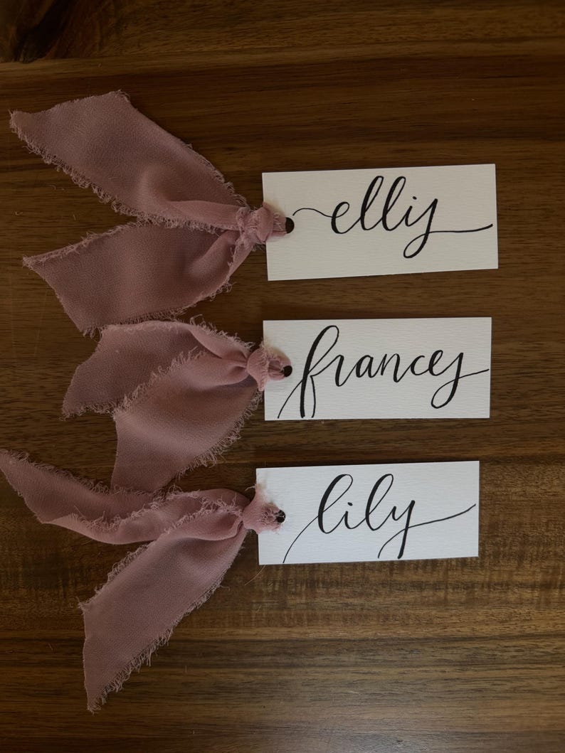 Handlettered Calligraphy Gift Tags: Chiffon Ribbon Place Cards ...
