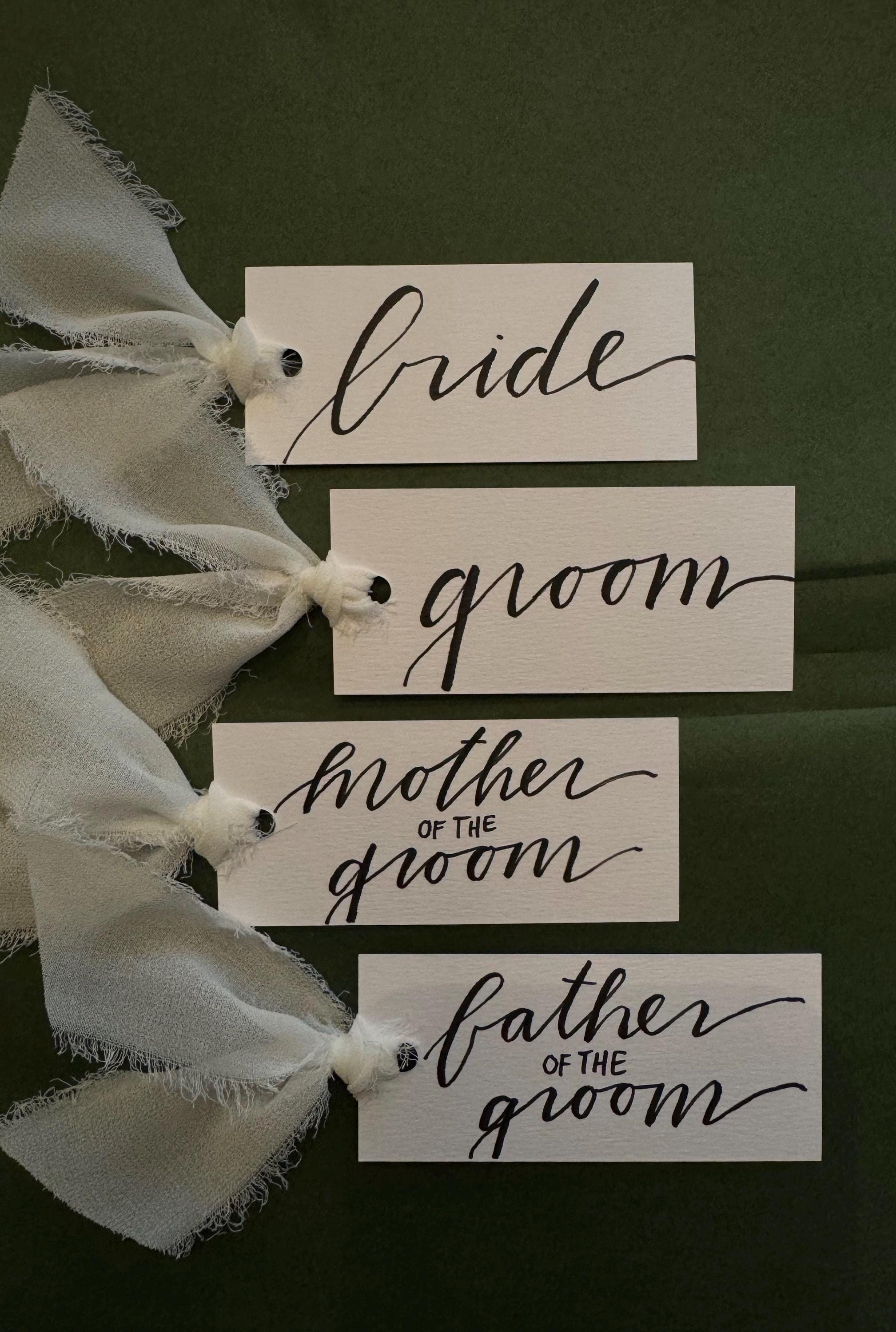 Handlettered Calligraphy Gift Tags: Chiffon Ribbon Place Cards ...