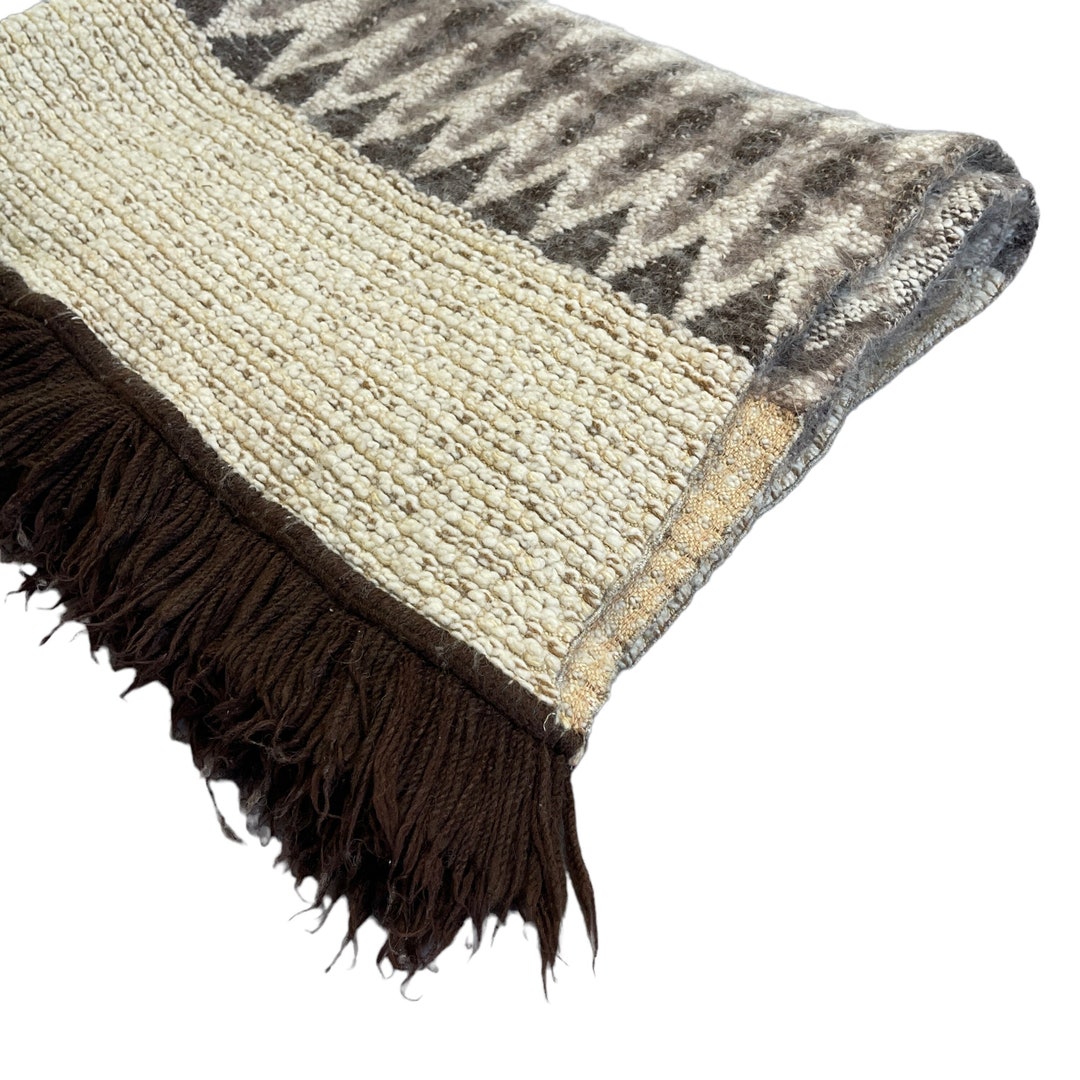 Vintage Woven Wool Blanket - Woven Brown Mohair Throw - Handmade Wool ...