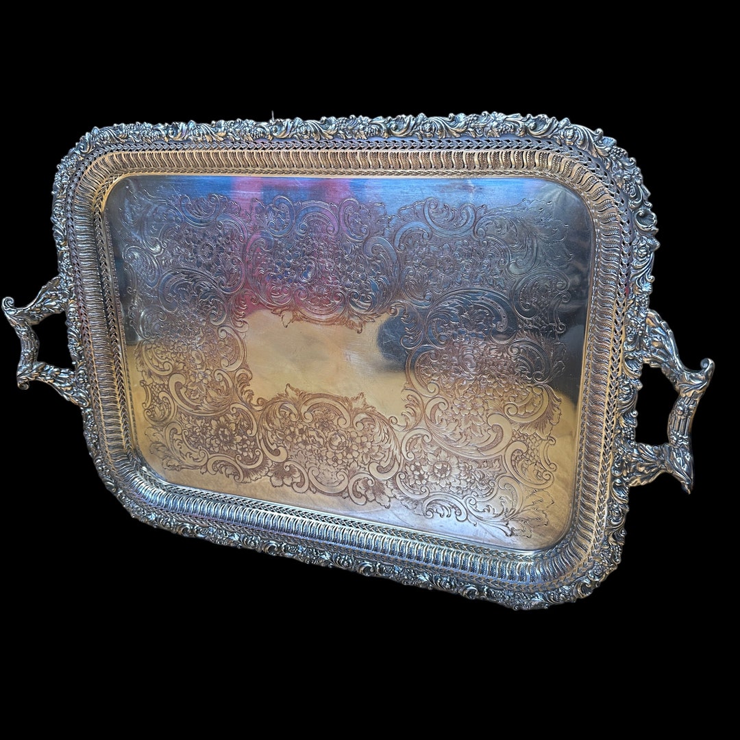 Antique BARKER-ELLIS Tray | Silver Plate Engraved Butler Tray | Menorah ...