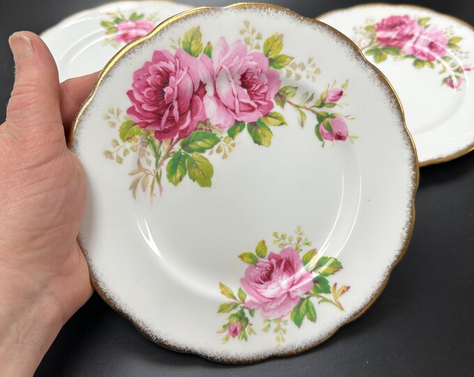 3 Royal Albert American Beauty Rose Plates 7 Inch Pink Cabbage Rose ...