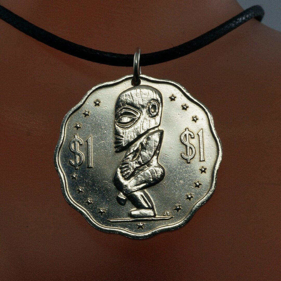 COOK ISLANDS Necklace // Coin Jewelry // Idol Pendant // James Cook ...