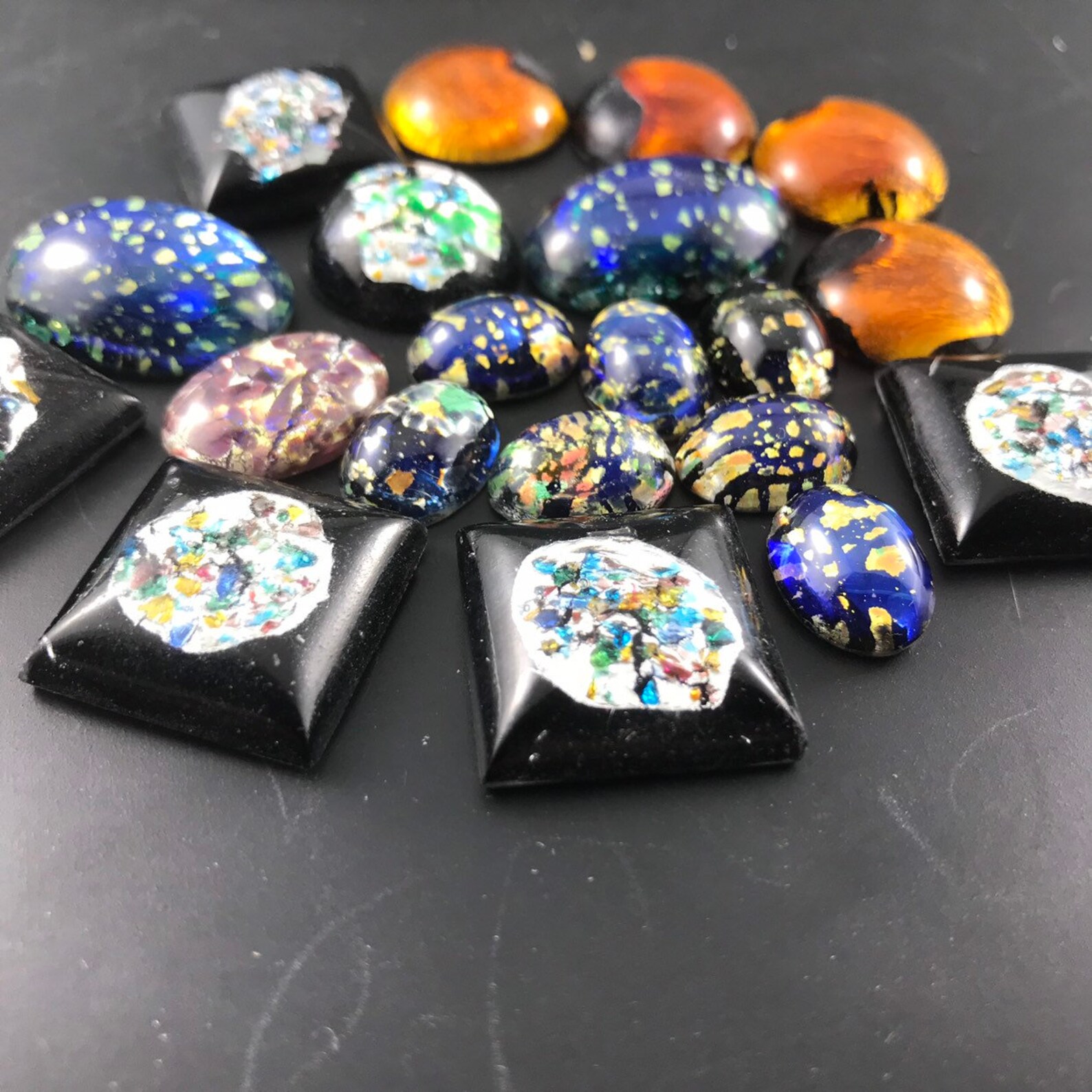 20 assorted foil glass Opal cabs. vintage flat back | Etsy
