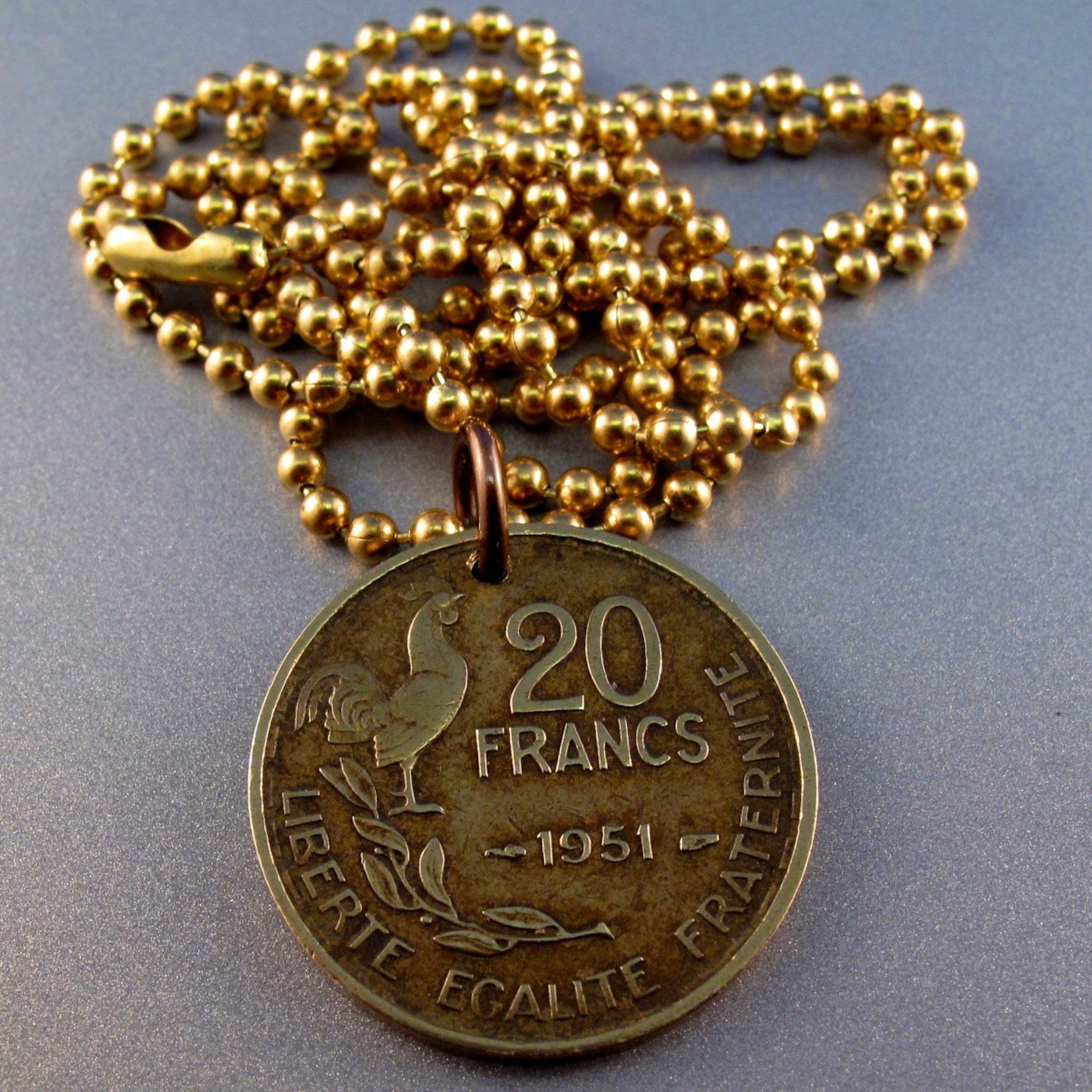 France Necklace . French Coin Jewelry. Franc Liberate Egalite ...