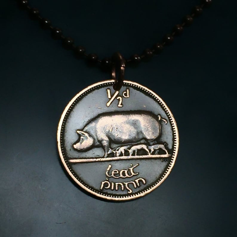 IRELAND Coin Necklace Jewelry. Irish Pig Pendant . Piglet. Year of the ...