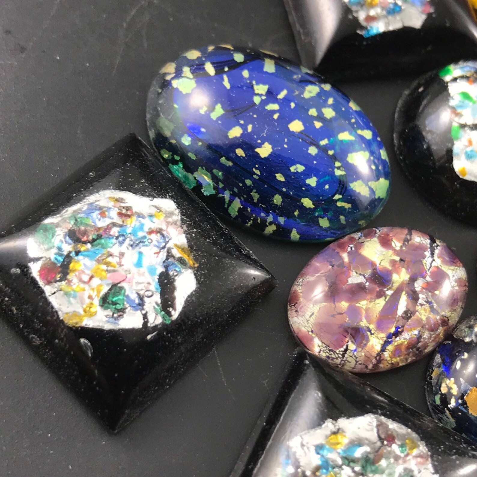20 Assorted Foil Glass Opal Cabs. Vintage Flat Back Cabochons - Etsy