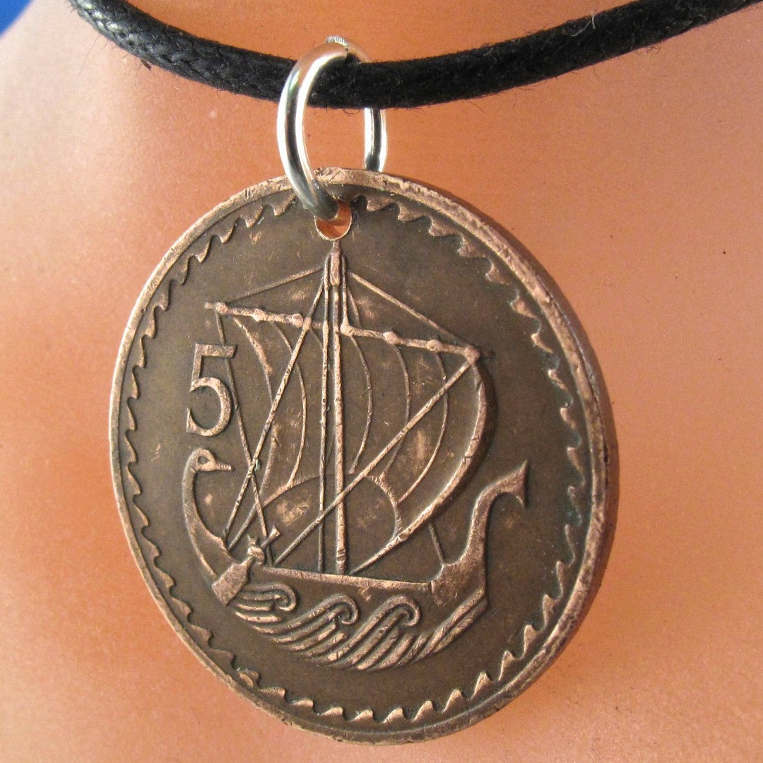 Ancient Boat NECKLACE. Cyprus Ship COIN . Greek Turkey Charm. Sail Boat ...