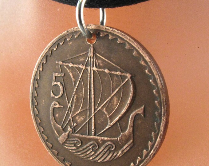 Ancient Boat NECKLACE. Cyprus Ship COIN . Greek Turkey Charm. Sail Boat ...