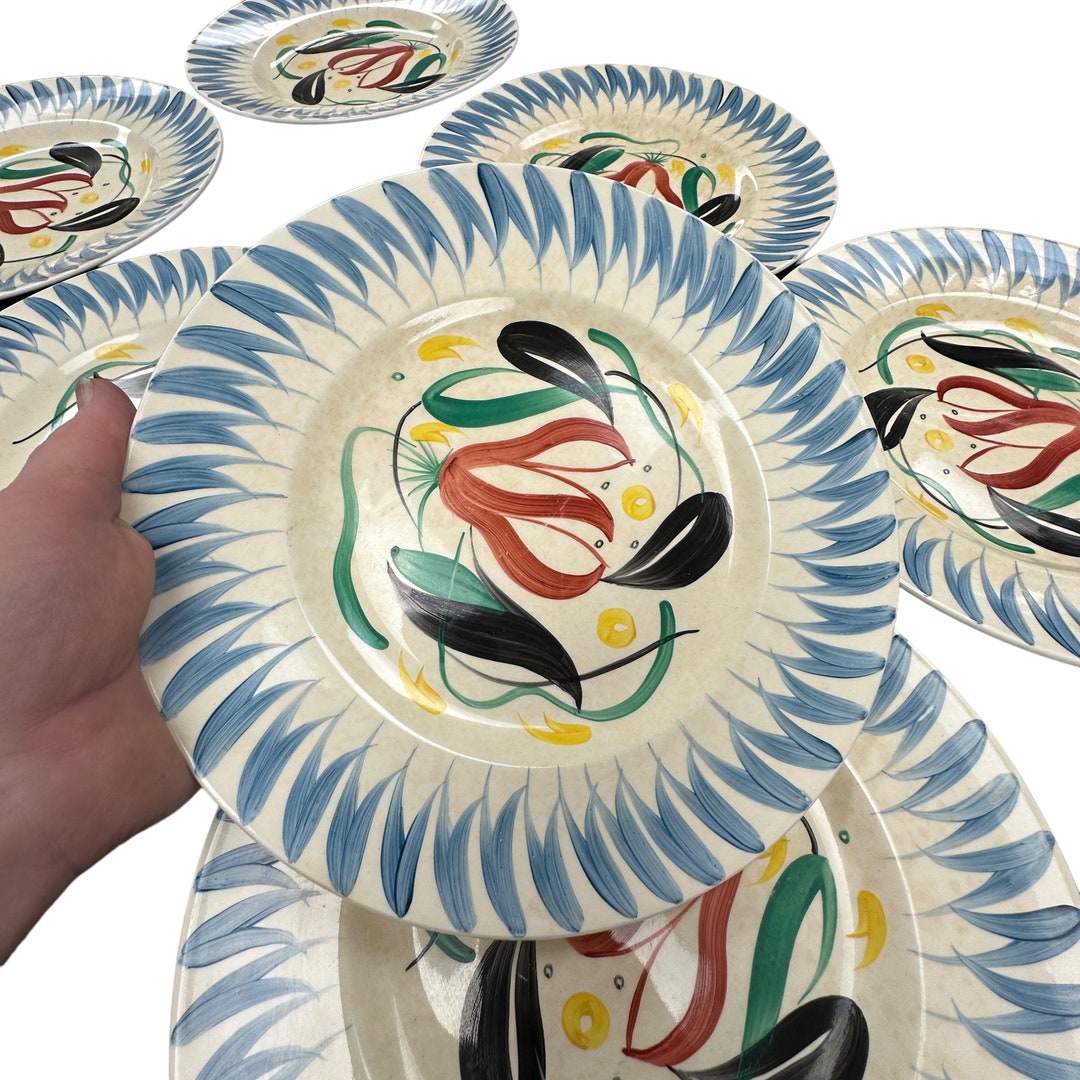 7 Susie Cooper Production Tulip in Pompadour Dinner Plates Crown Works ...