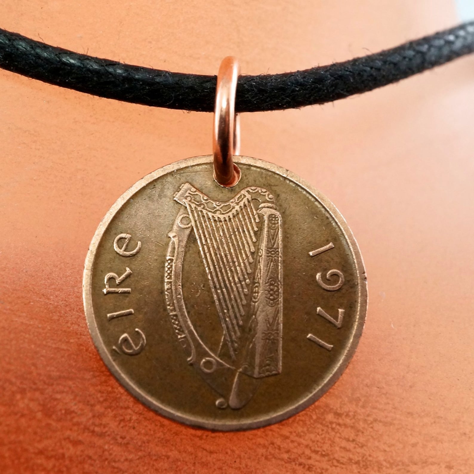 IRELAND Necklace. Irish Charm. Celtic Bird Coin Charm Irish. Harp Music ...