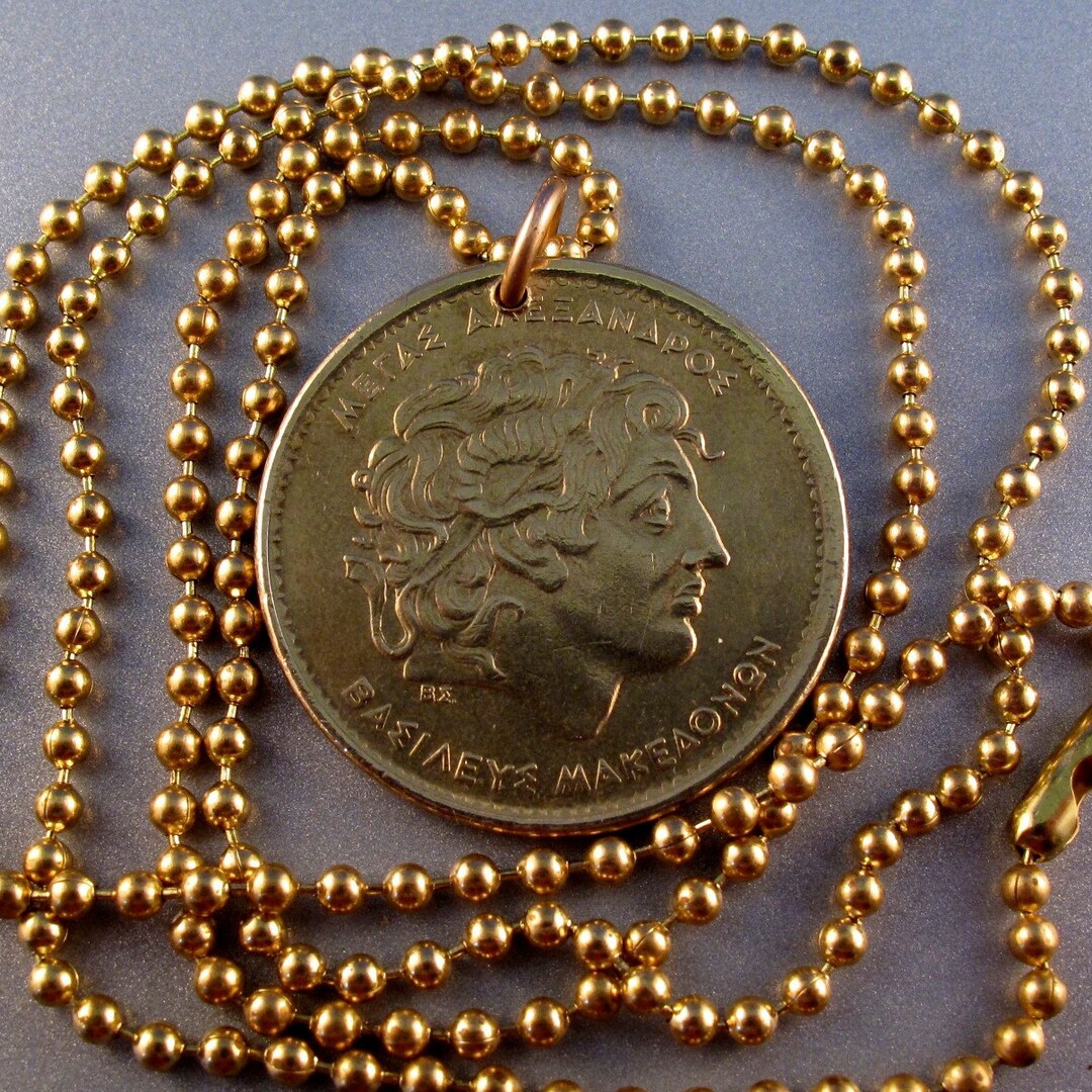 Greece Coin Pendant Necklace. Greek Charm COIN Jewelry Necklace Men ...