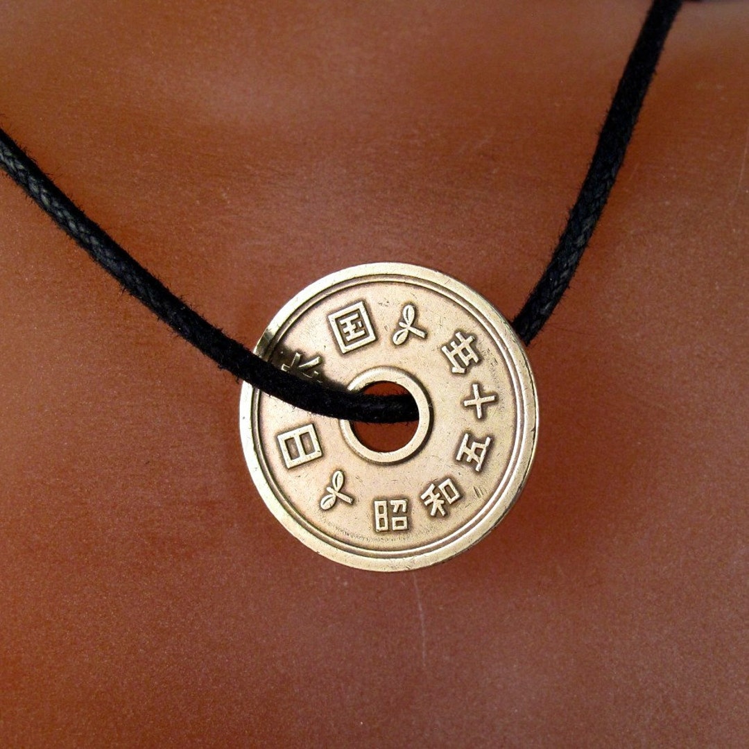 JAPANESE COIN Pendant Necklace. Yen. Rice Flower Oriental. Mens. Shinto ...