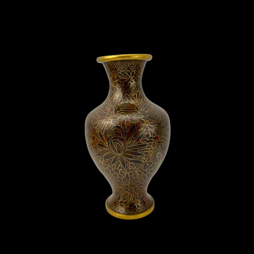 Vintage Chinese Cloisonné Vase Brown Enamel Vase Republic of China Blue ...