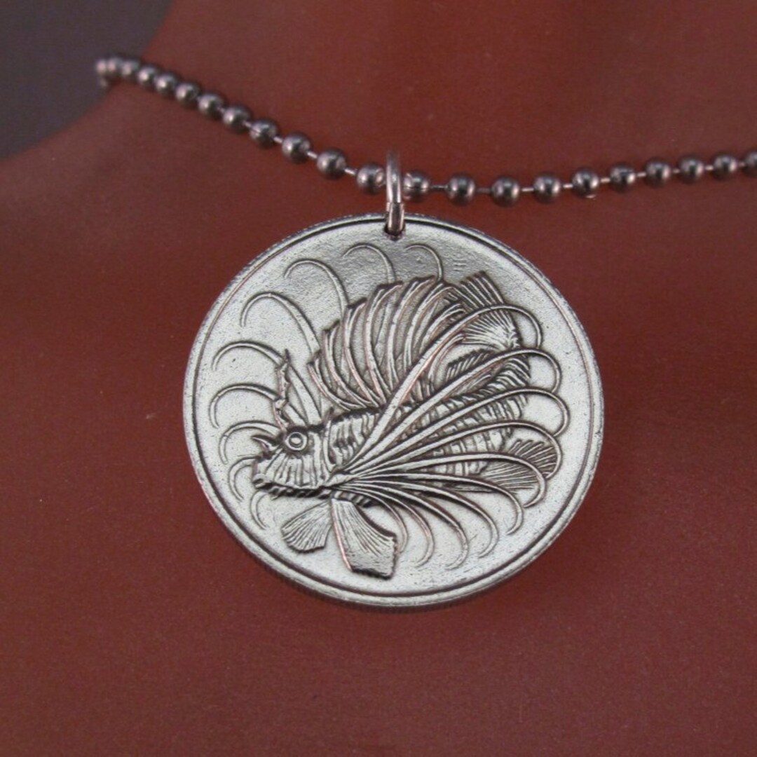 Lion Fish Necklace SINGAPORE Coin Necklace Charm Fish Pendant Fisherman ...