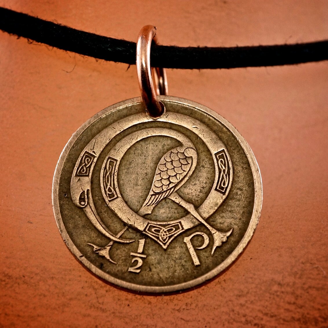 IRELAND Necklace. Irish Charm. Celtic Bird Coin Charm Irish. Harp Music ...
