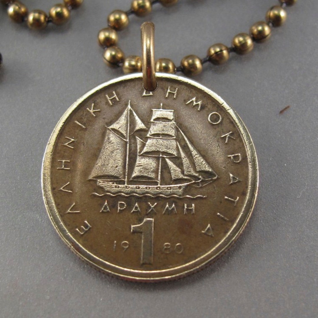 GREECE Necklace | Greek Jewelry | Greece Coin Pendant | Boat Charm ...