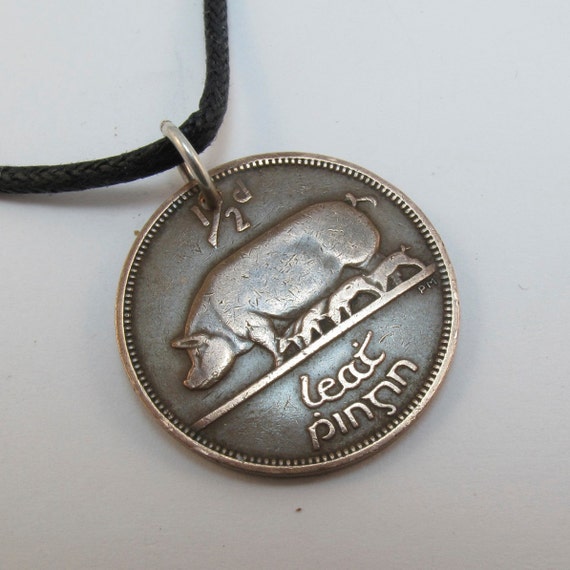 IRELAND COIN Necklace Pig Pendant eire sow celtic harp | Etsy