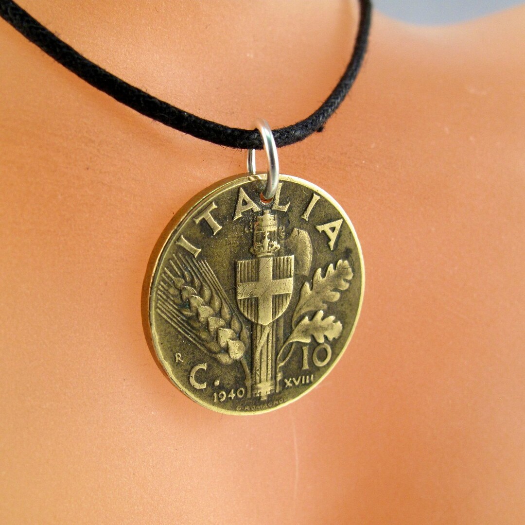 ITALIAN COIN Necklace. ITALY Coin Jewelry Pendant. Italia. Wheat ...