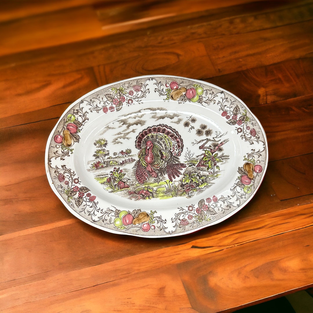 Vintage Turkey Platter Large 16 Turkey Platter Brown Transfer Ware ...