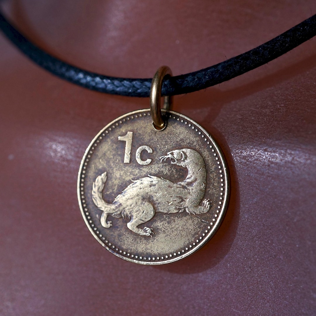 WEASEL NECKLACE. MALTA Coin Jewelry. Ferret Charm Pendant. Animal Coin ...