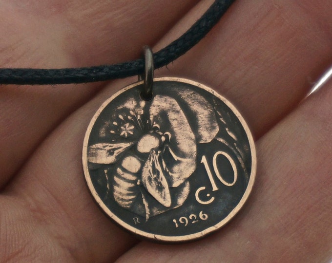 HONEYBEE Necklace. Italy Necklace. Italian COIN Jewelry. Bee Necklace ...