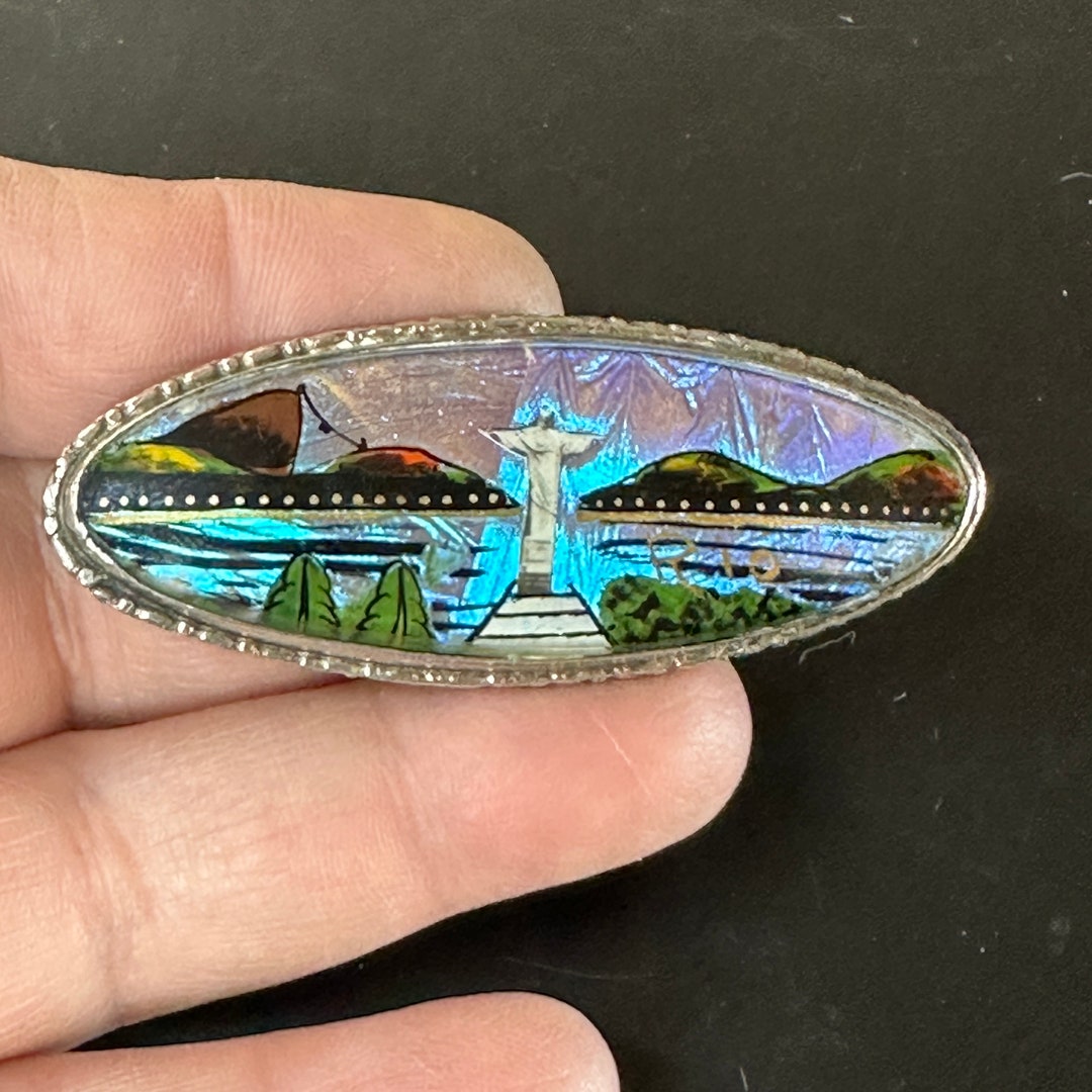 Large Vintage Alfano Brazil Blue Morpho Butterfly Wing Rio Brooch ...
