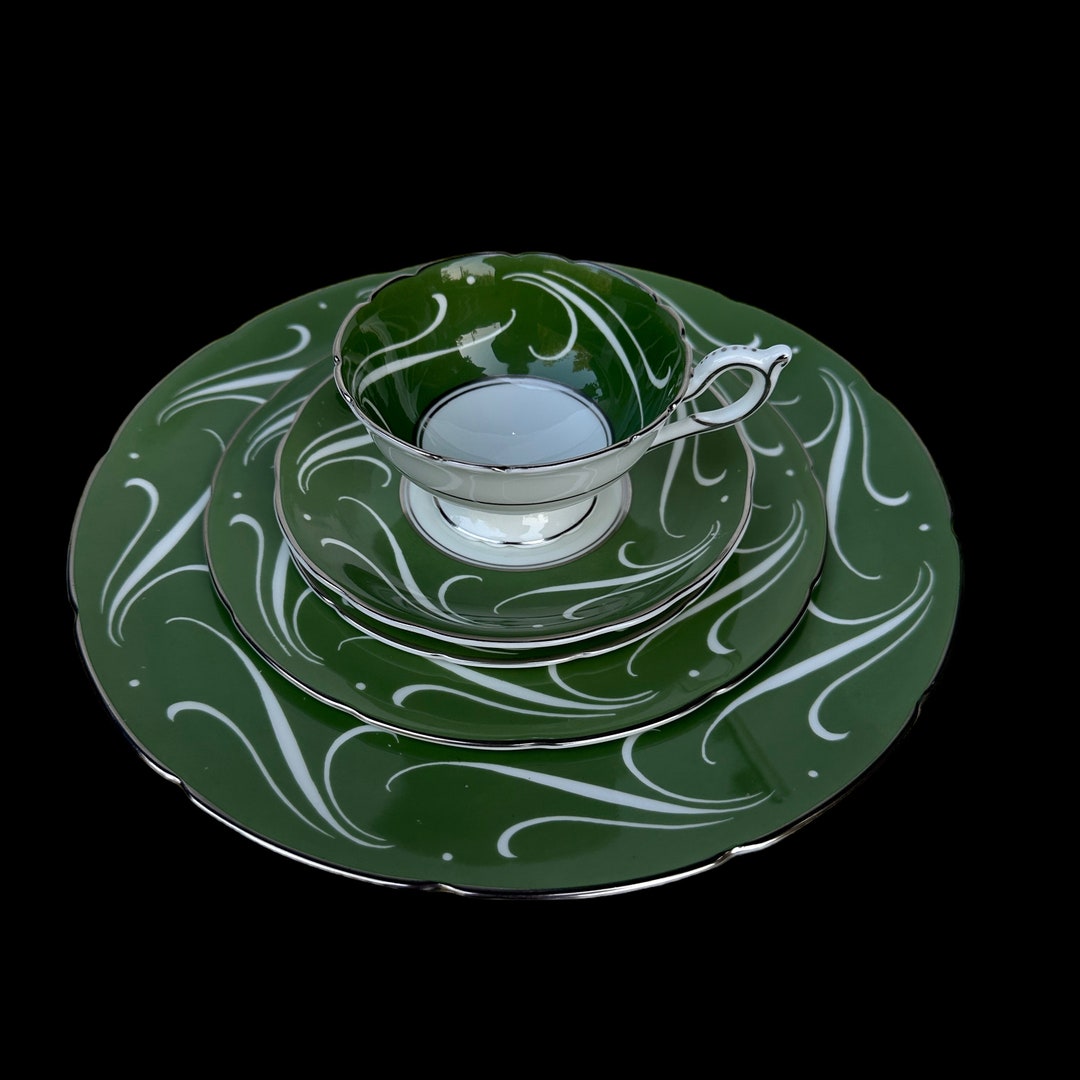 Coalport York Green Place Settings. 5 Pieces White Scrolls - Etsy