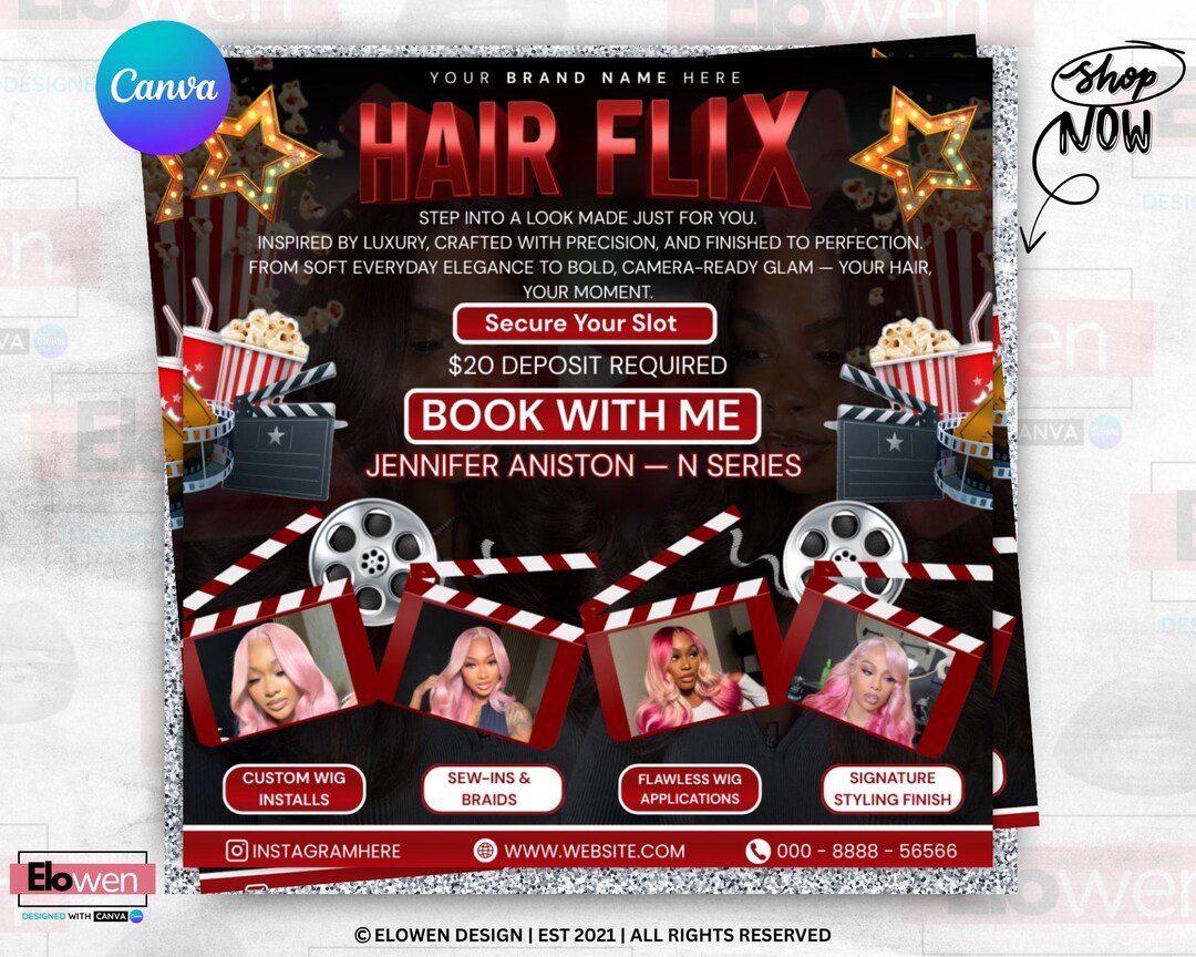 Hairflix Booking Flyer Template: Braids, Wigs, & Styles (canva Editable ...