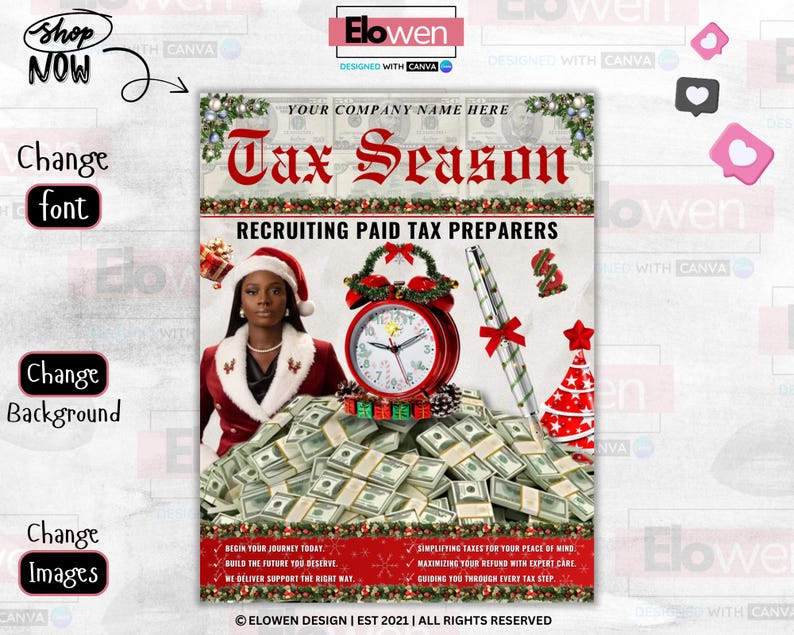 Christmas Tax Prep Flyer Bundle, Holiday Tax Preparer Canva Templates ...