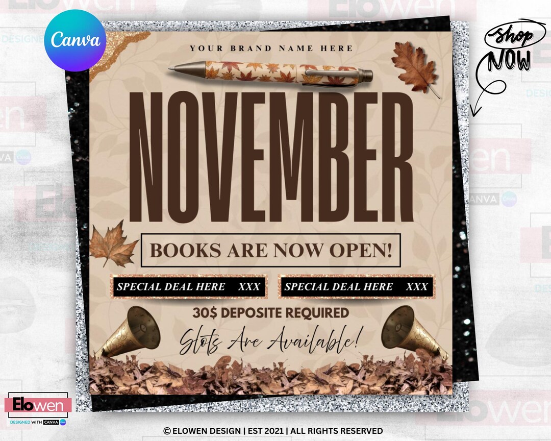 November Booking Flyer, Fall Booking Flyer, Book Now Appointments ...