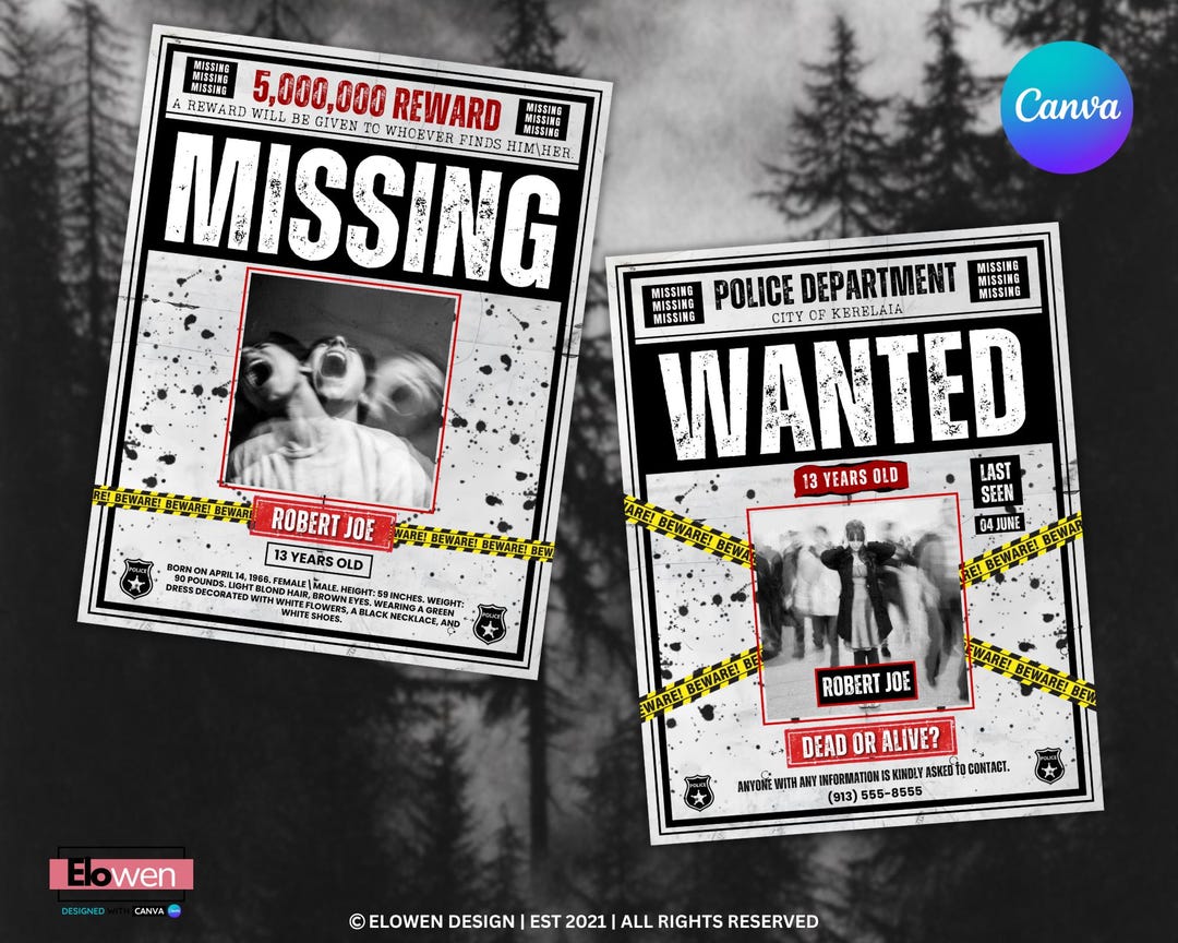 Wanted & Missing Person Poster Set: Halloween, Detective, Western Party ...