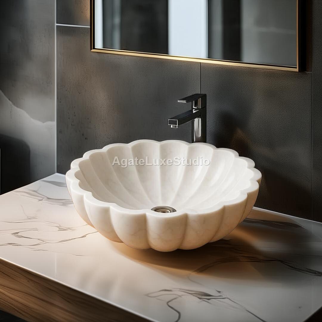 Handcrafted White Marble Lotus Sink | Natural Stone Wash Basin | Flower ...