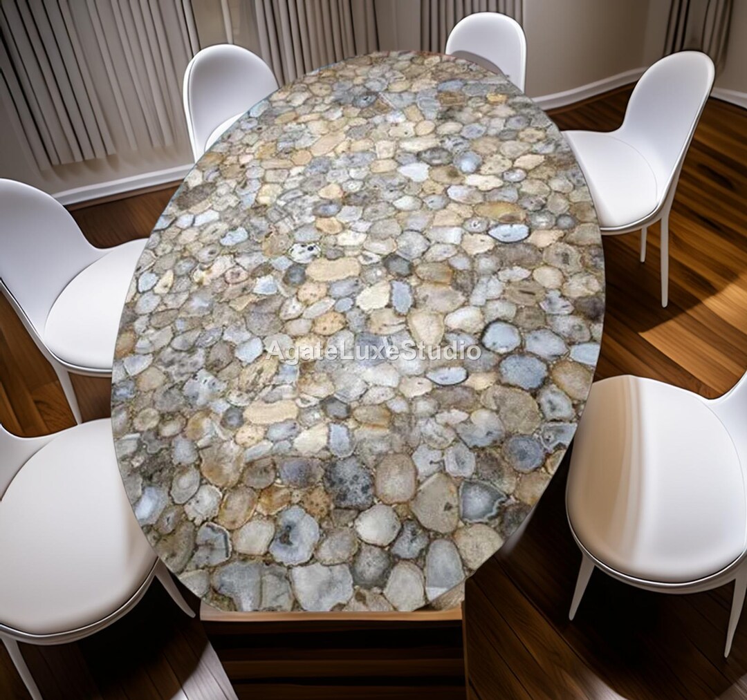 Handmade Oval Agate Slice Dining Table | Modern Gemstone Furniture - Etsy