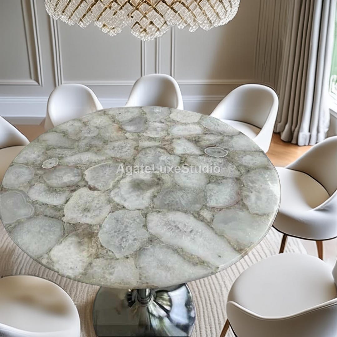 White Agate Round Table | Natural Agate Coffee Table| Luxury Crystal ...