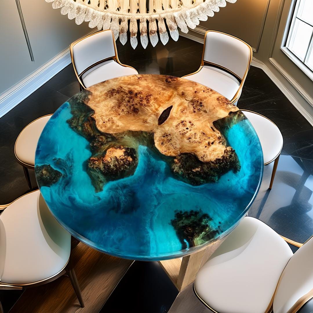Handmade Ocean Resin Table | Live Edge Wood & Blue Epoxy - Etsy