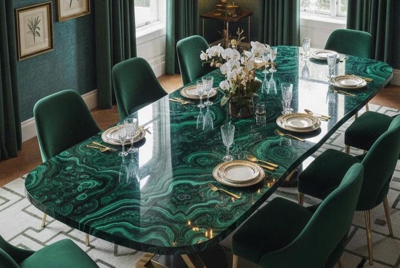Luxury Green Malachite Dining Table — Custom Gemstone-inspired Modern ...