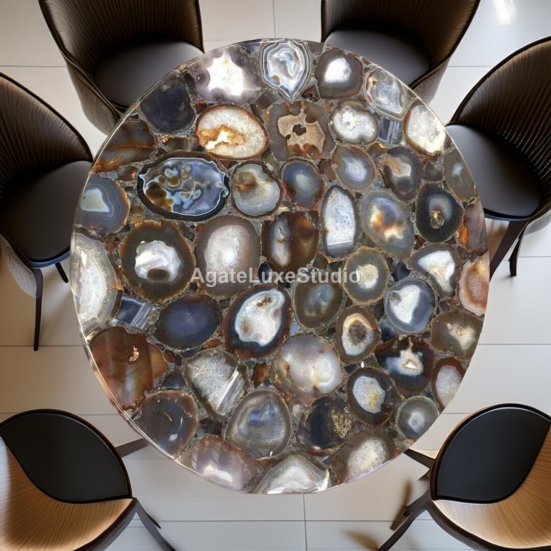 Handmade Brown Agate Round Table | Luxury Gemstone Furniture - Etsy