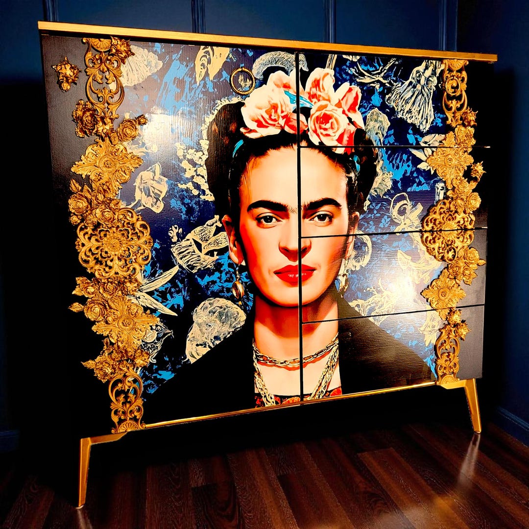 Frida Kahlo Art Deco Chest of Drawers, Upcycled Furniture Art Nouveau ...