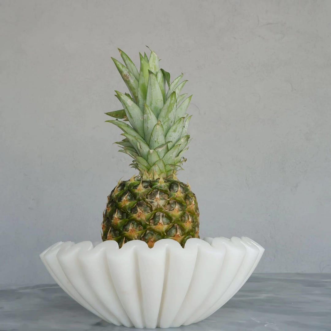 White Ruffled Marble Bowl – Handmade Decorative Stone Bowl, Luxury Home ...