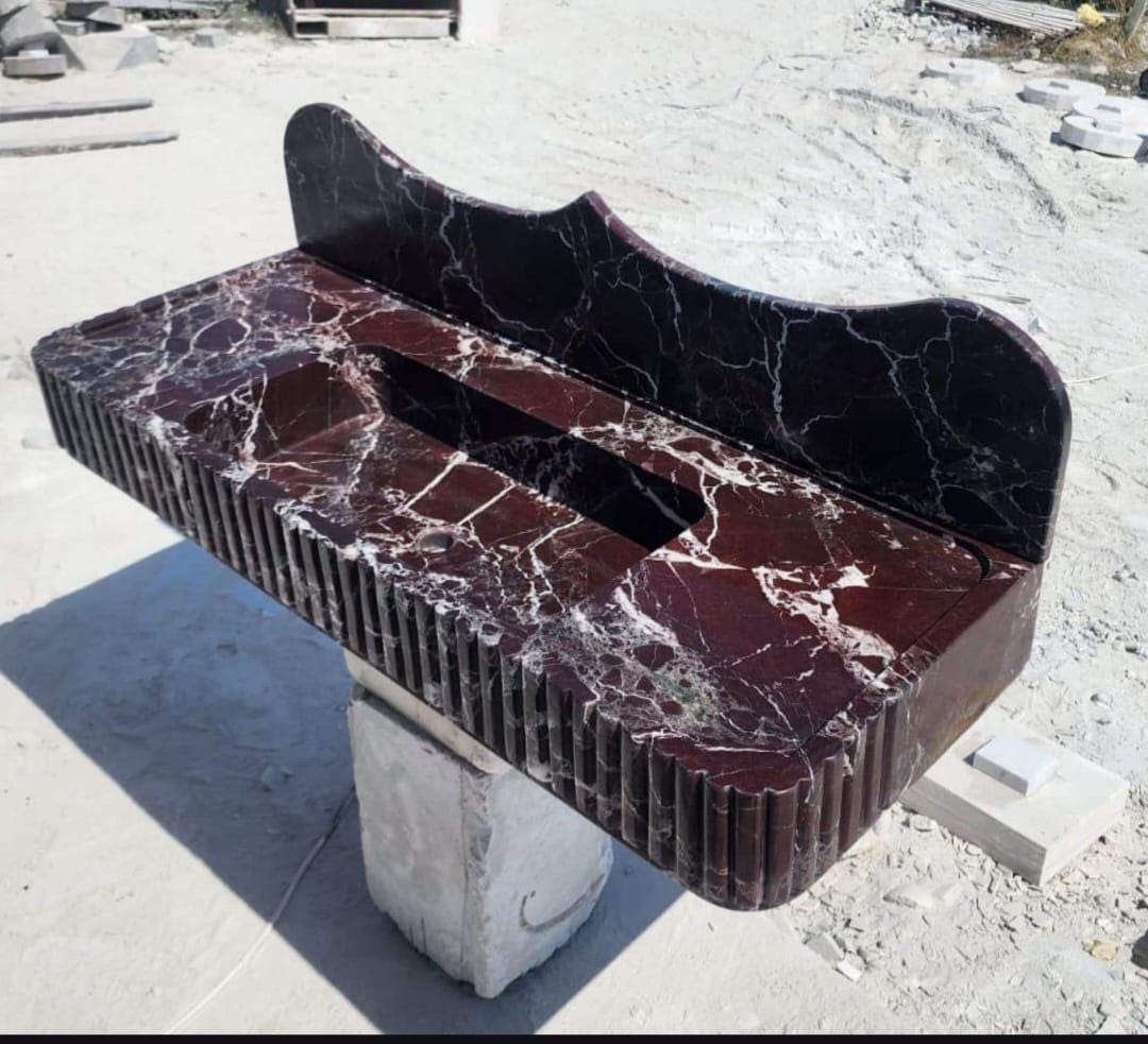 Rosso Levanto Marble Double Sink Vanity, Fluted Red Marble Bathroom ...
