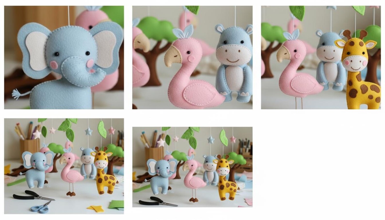 Safari Animals Felt Mobile Sewing Pattern PDF and SVG. Baby Nursery ...