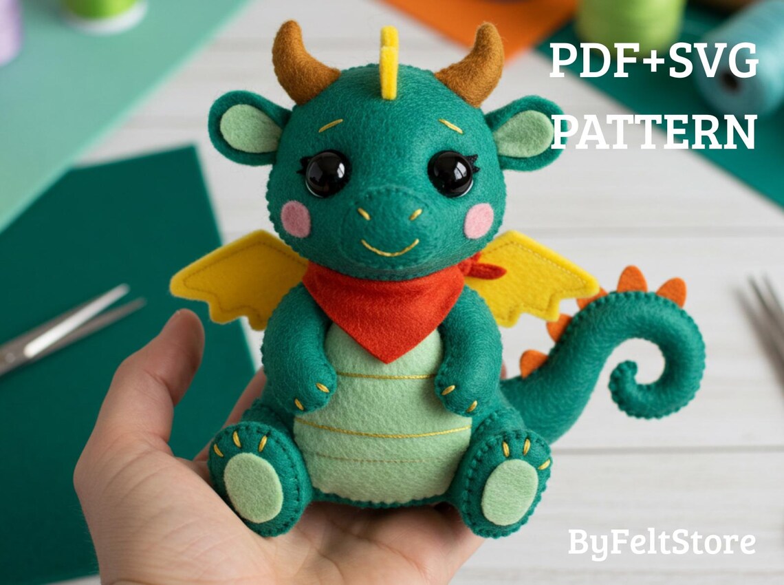 Felt Dragon Sewing Pattern PDF and SVG. Fantasy Felt Toy Pattern. Soft ...